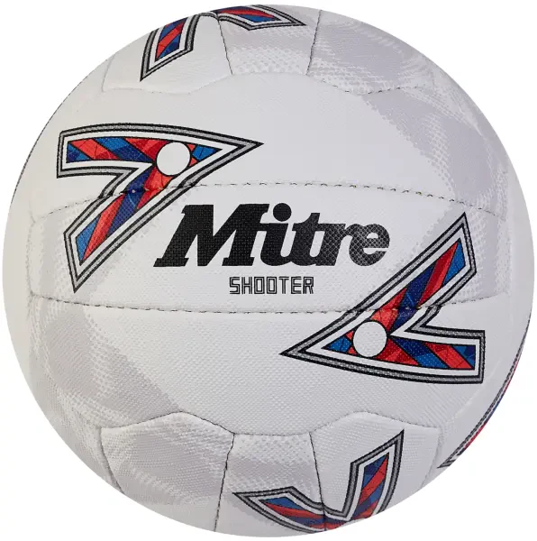 Mitre Shooter F18P Netball - White / Red / Blue - Total Sports Direct